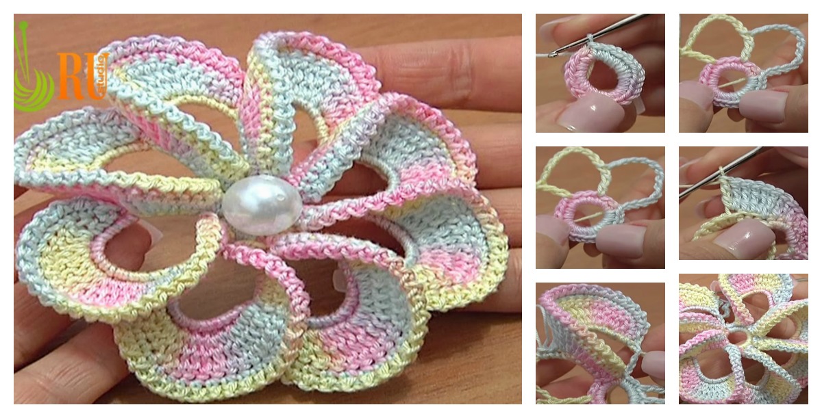 3D Spiral 8-Petal Crochet Flower Trim Around Video Tutorial - Cool ...