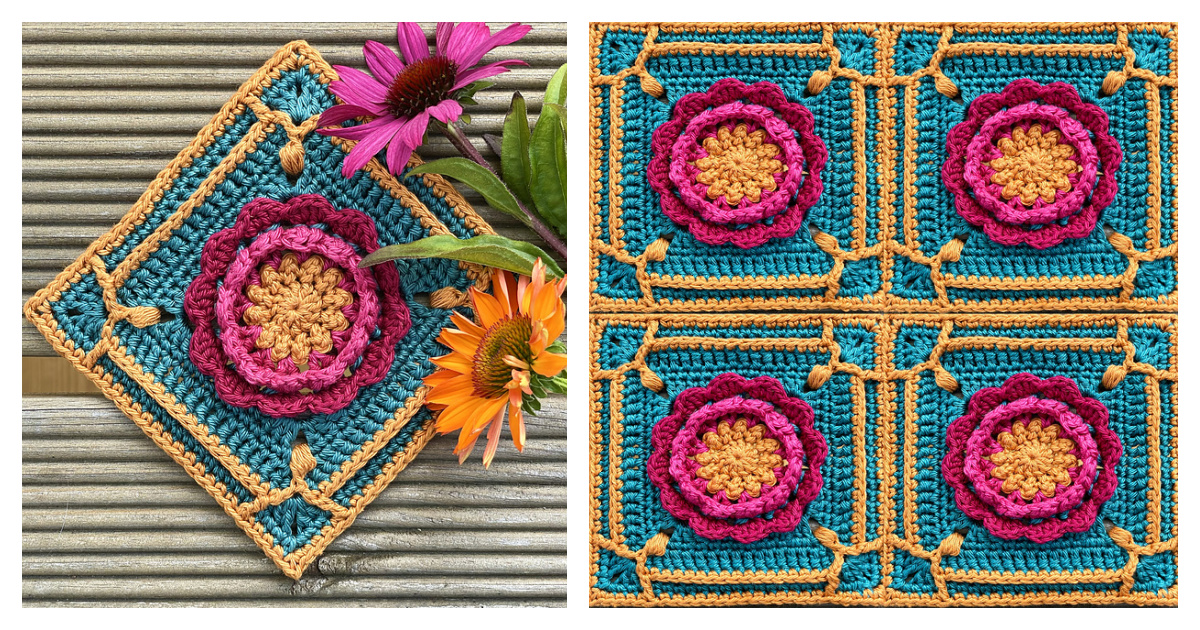 Oriental Flower Square Free Crochet Pattern